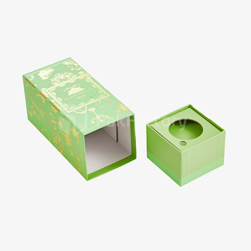 Green Aroma Box with Gold Foil Stamp & Partial Lid