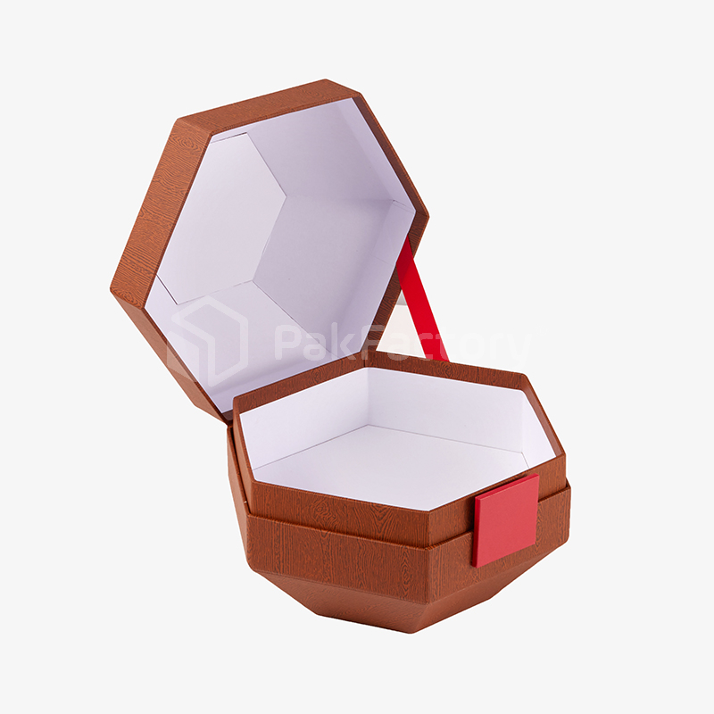 Brown Hexagon Hinged Box with Exterior Locking