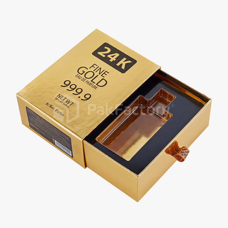 Gold Perfume Drawer Style Box with Handle and Insert | PakFactory®