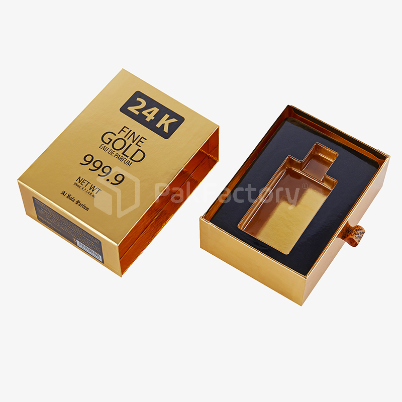 Gold Perfume Drawer Style Box with Handle and Insert | PakFactory®