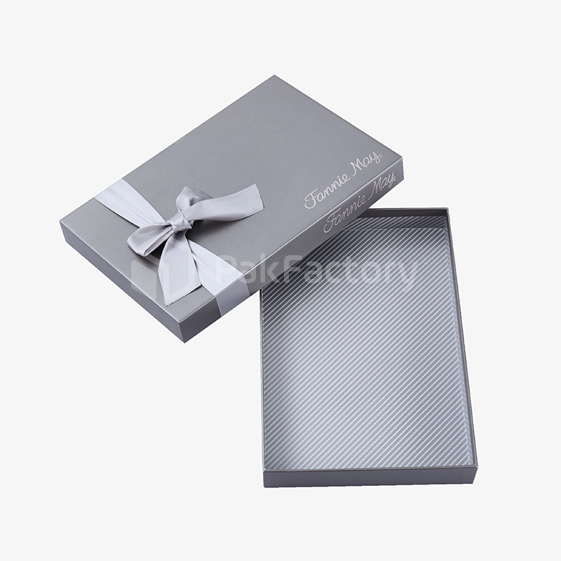 Silver Wedding Lid-off Box with Ribbon | PakFactory