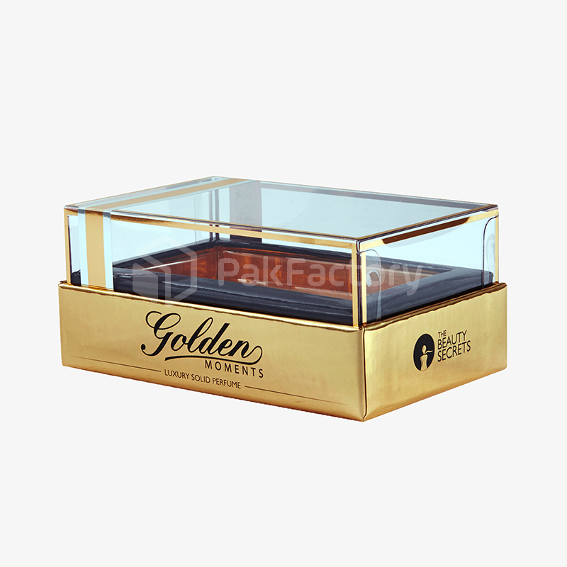 Gold Perfume 2-Piece Box with Plastic Cover