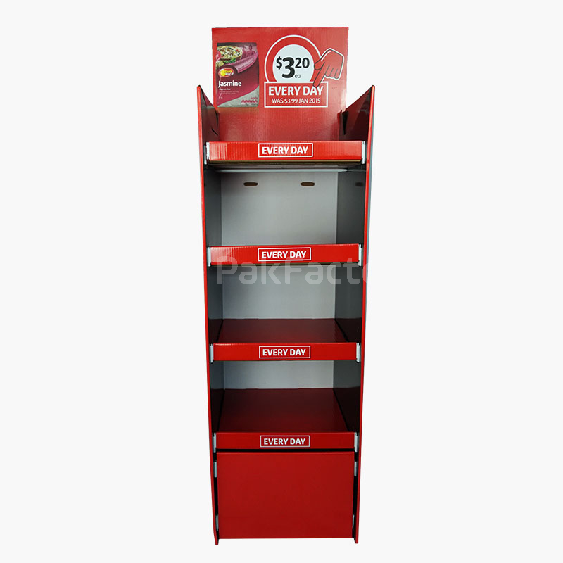 Custom Red Four-Shelf Food Display | PakFactory