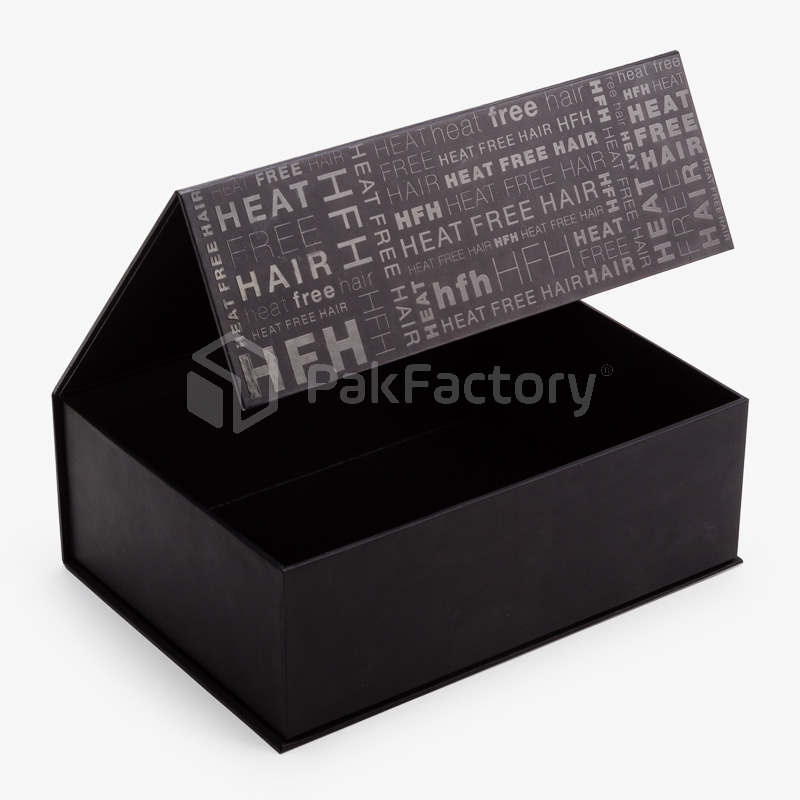 Black Luxury Extensions Box with Spot UV | PakFactory